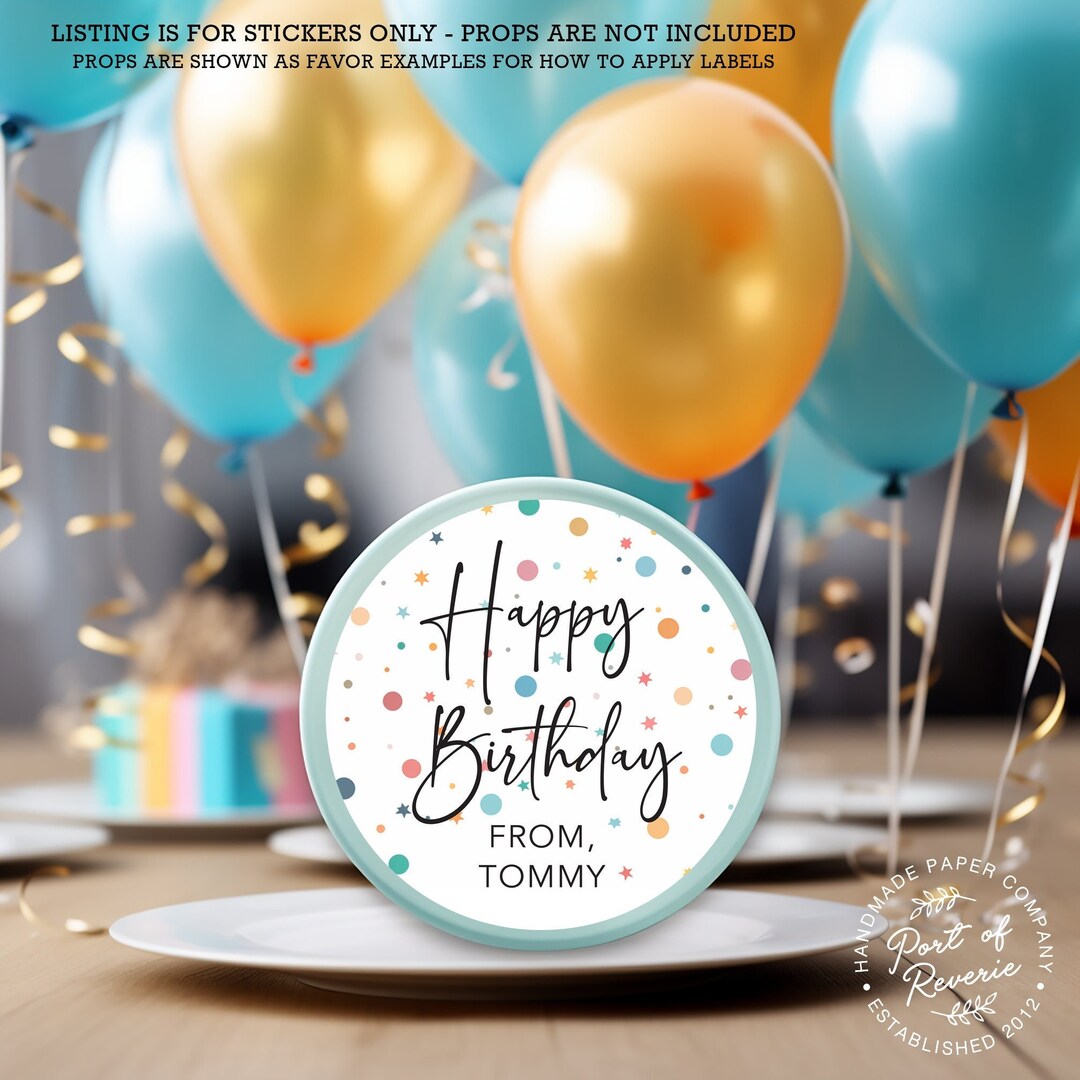 Personalized Birthday Stickers for Favors, Boys or Girls Happy Birthday ...