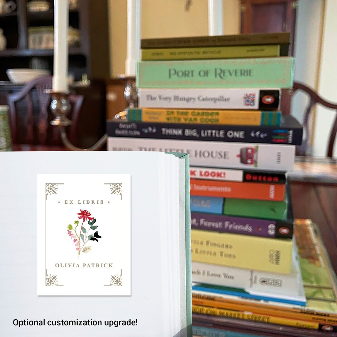 Custom Floral Ex Libris Bookplate Stickers, Set of 16 Book Labels ...