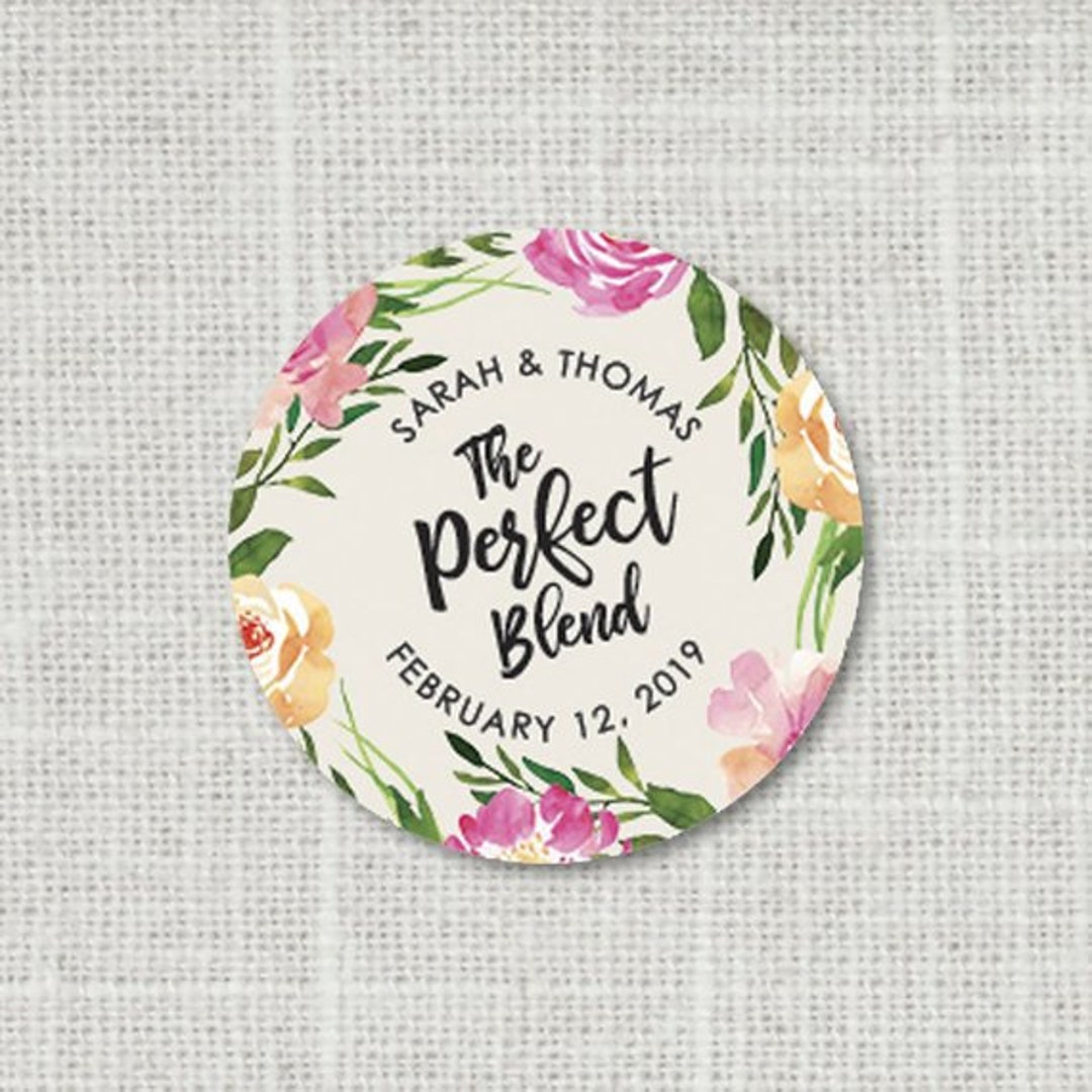 The Perfect Blend Stickers, Floral Wedding Favor Stickers, Coffee Bag ...