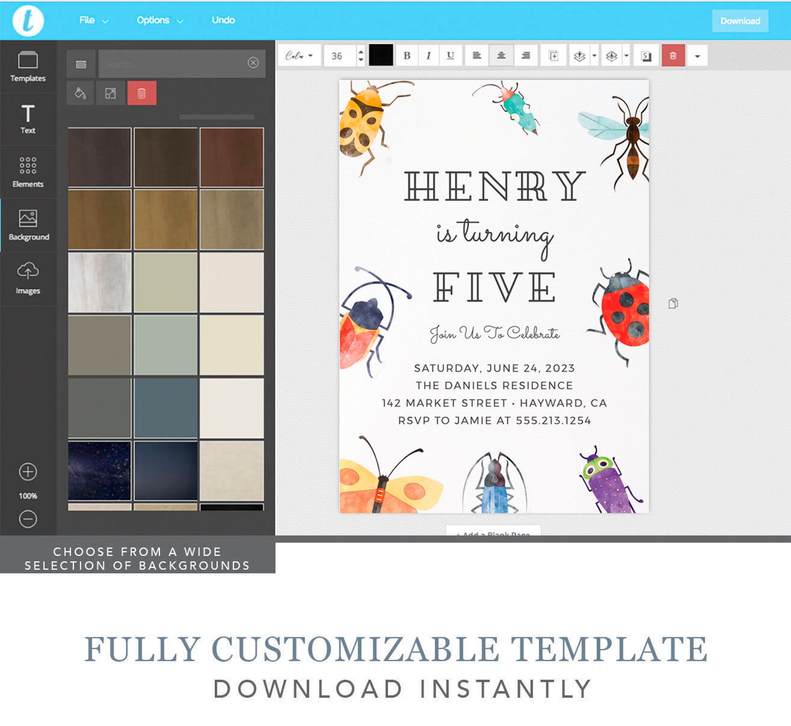 Bug Birthday Party Invitation Template, Insect Birthday Party Editable ...