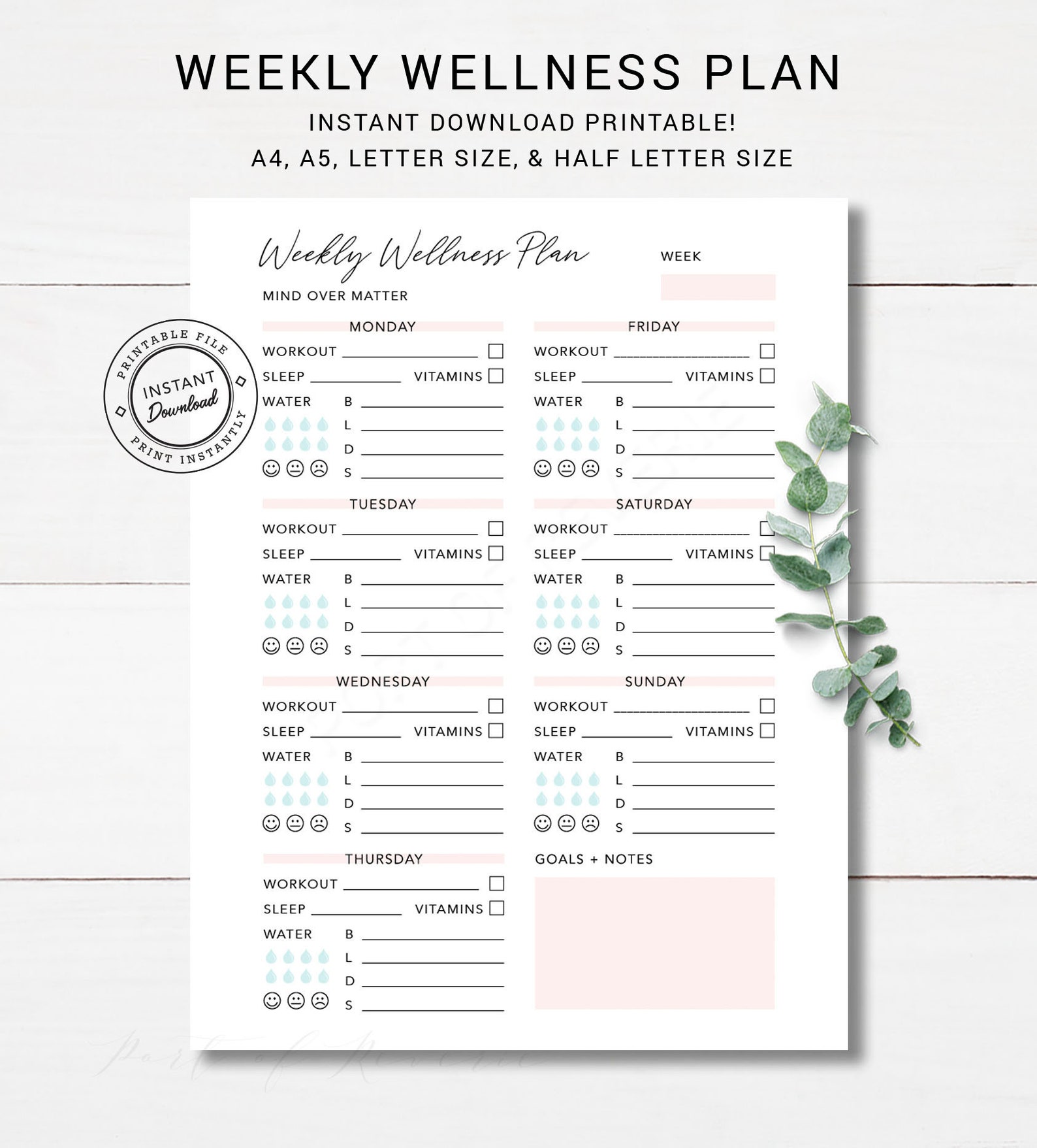 The Weekly Wellness Planner A4 A5 Half Letter and Letter - Etsy