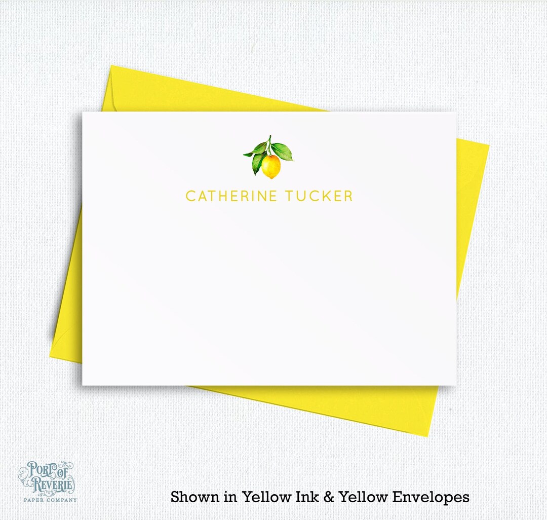 Personalized Lemon Notecard Set, Custom Stationery, Flat Notecards With ...