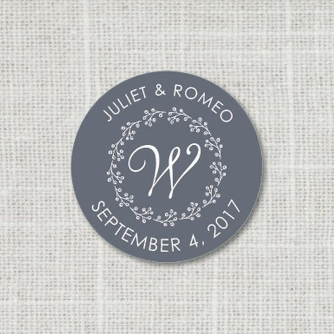 Floral Wedding Stickers Monogram Wedding Favor Stickers Wreath Wedding ...
