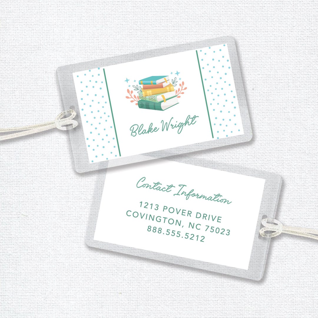 Personalized Bag Tag With Books, Laminated Bag Tag, Custom Luggage Tag ...