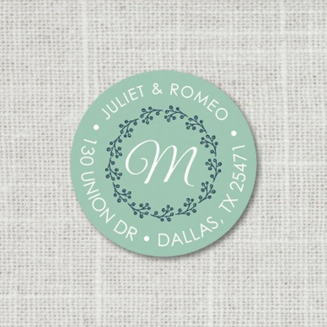 Monogram Address Stickers With Wreath, Holiday Return Address Label for ...