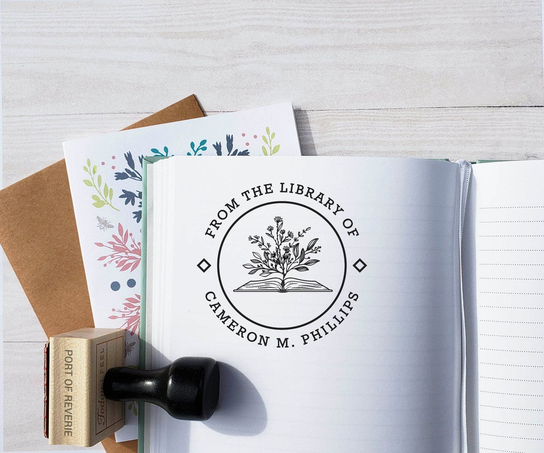 Floral Library Stamp, Custom From the Library of Stamp, Teacher Library ...