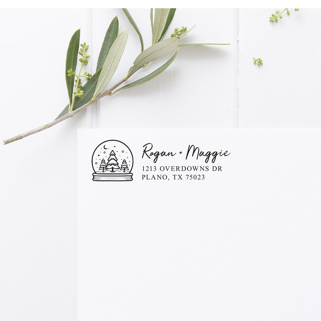 Christmas Snowglobe Address Stamp, Wooden or Self Inking Address ...
