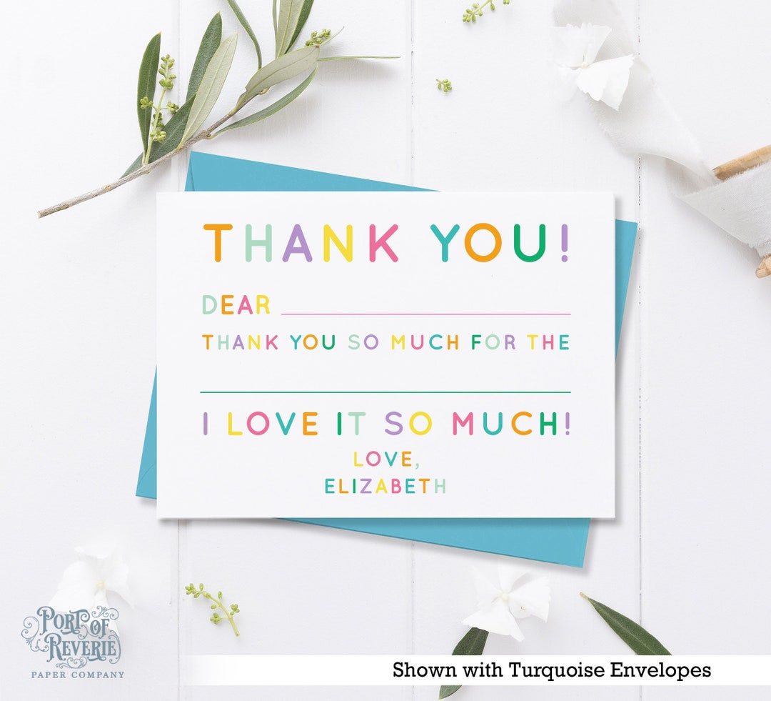 Kids Fill in the Blank Thank You Cards, Personalized Note Card Set With ...