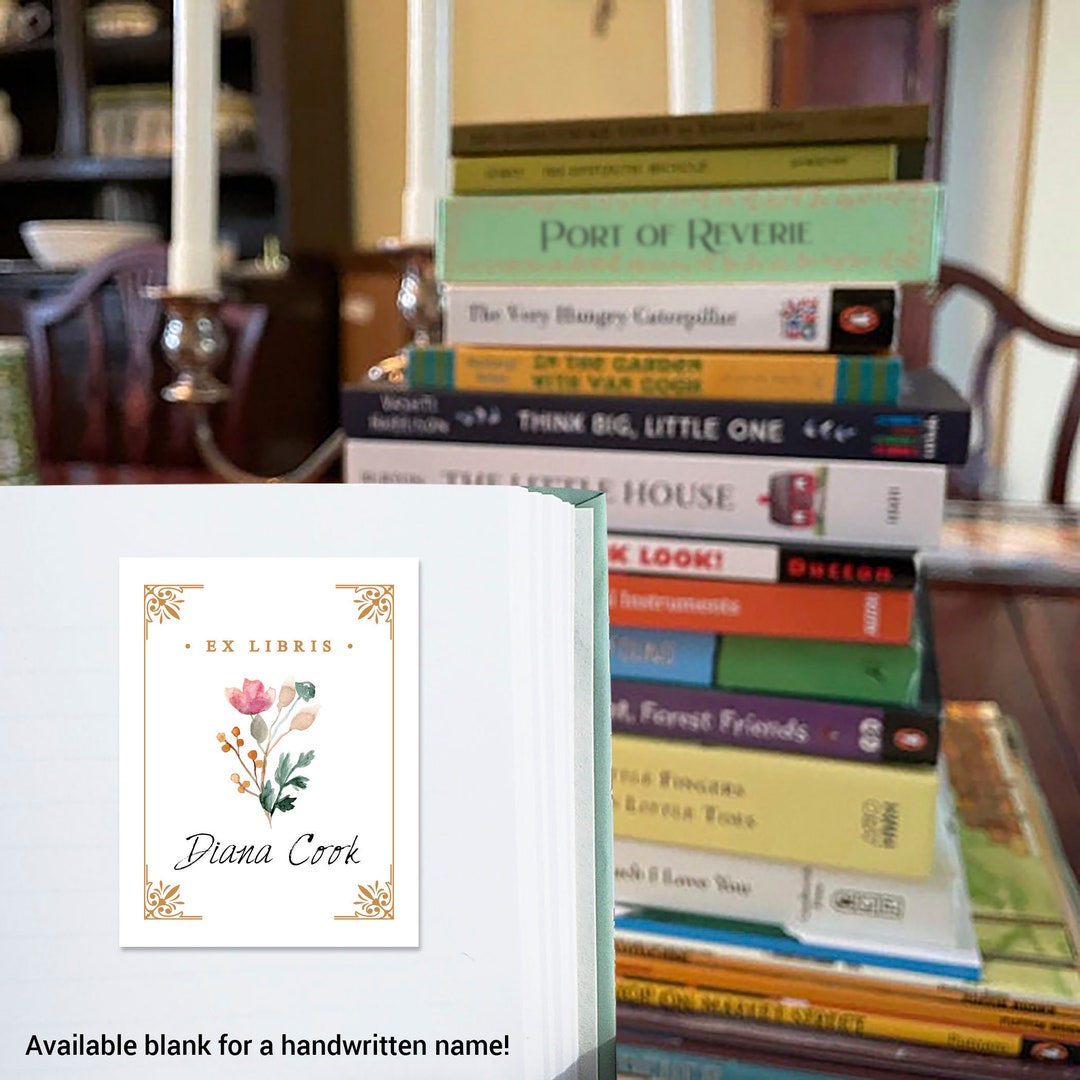 Floral Book Labels, Personalized Ex Libris Bookplate Stickers, Set of ...