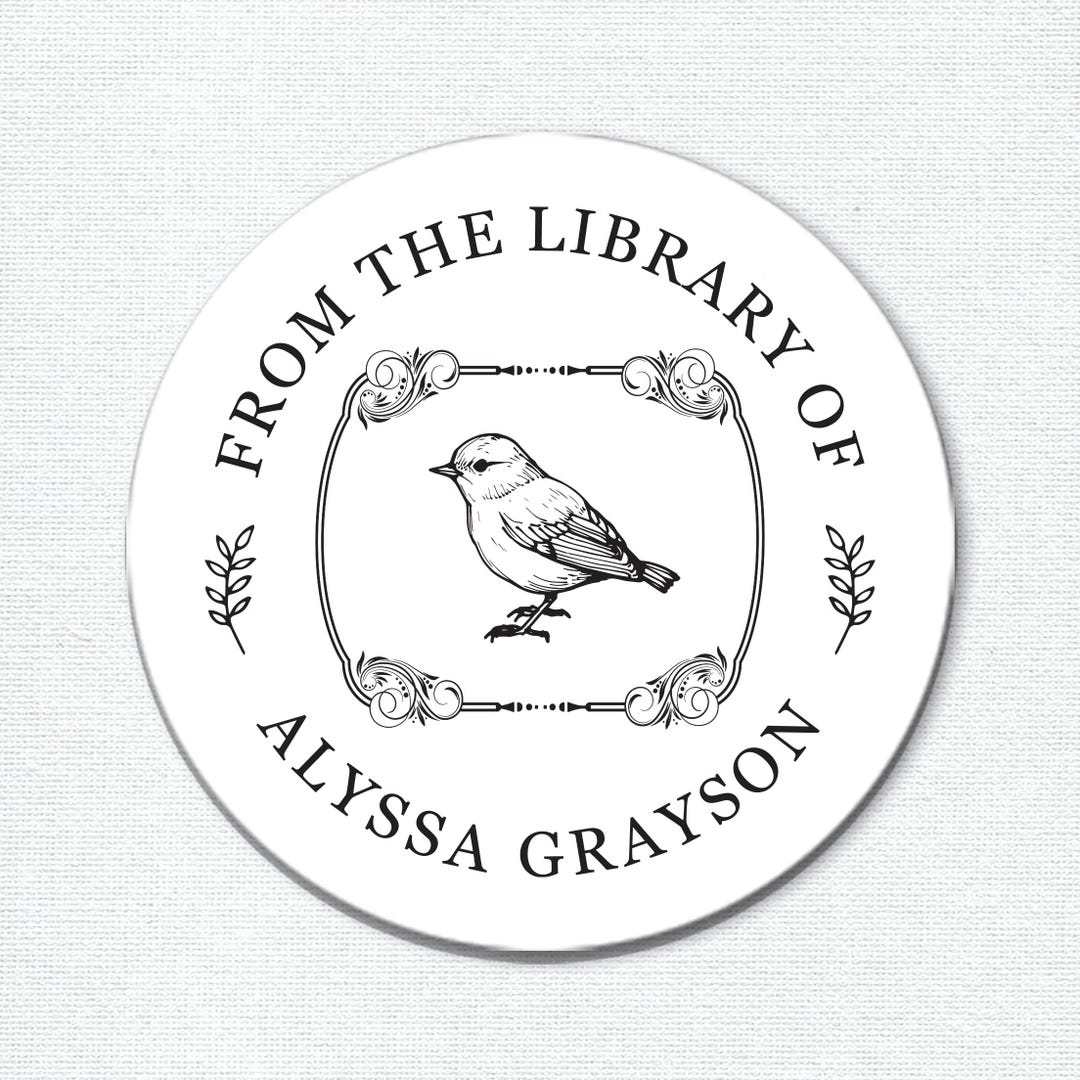 Ornate Book Labels With Bird, Personalized Bookplate Stickers, From the ...