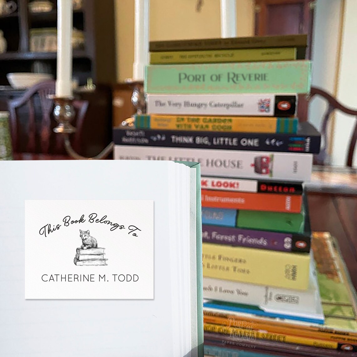 Personalized Bookplates With Cat and Books, Custom Bookplate Stickers ...