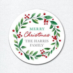Personalized Christmas Wreath Gift Labels, Custom Merry Christmas ...