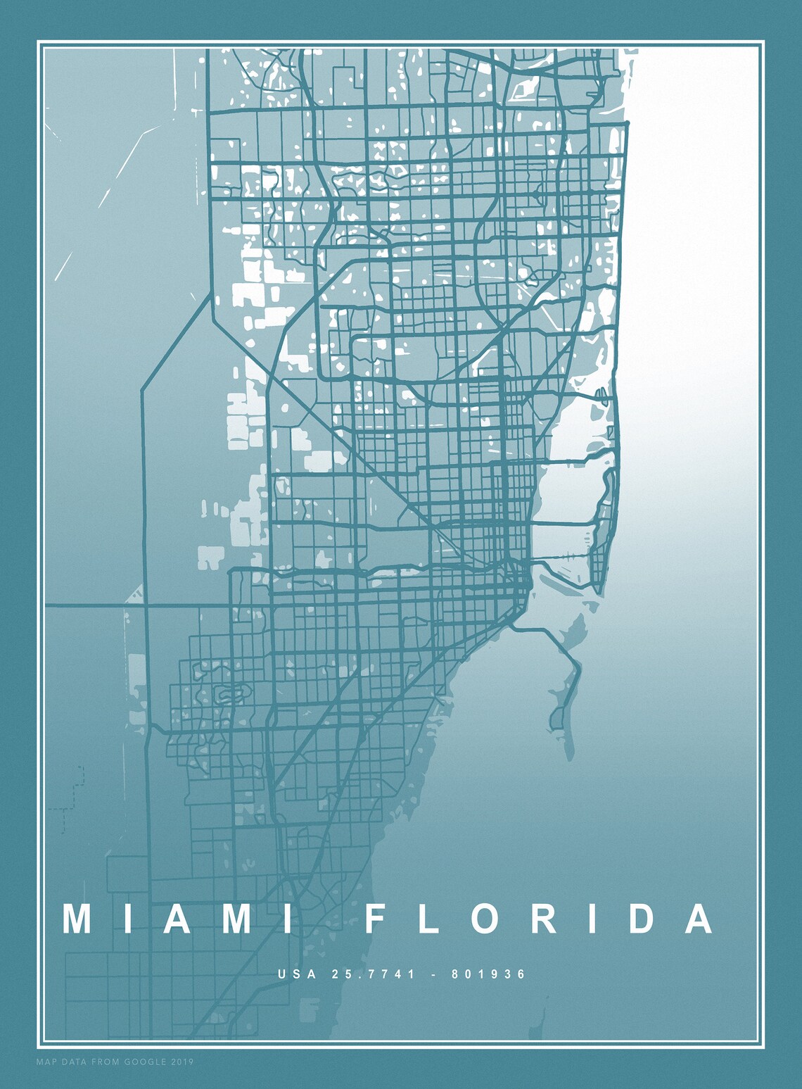 Miami Area Map A Beautiful Area Map of Miami. I Will Make a Lovely Gift ...