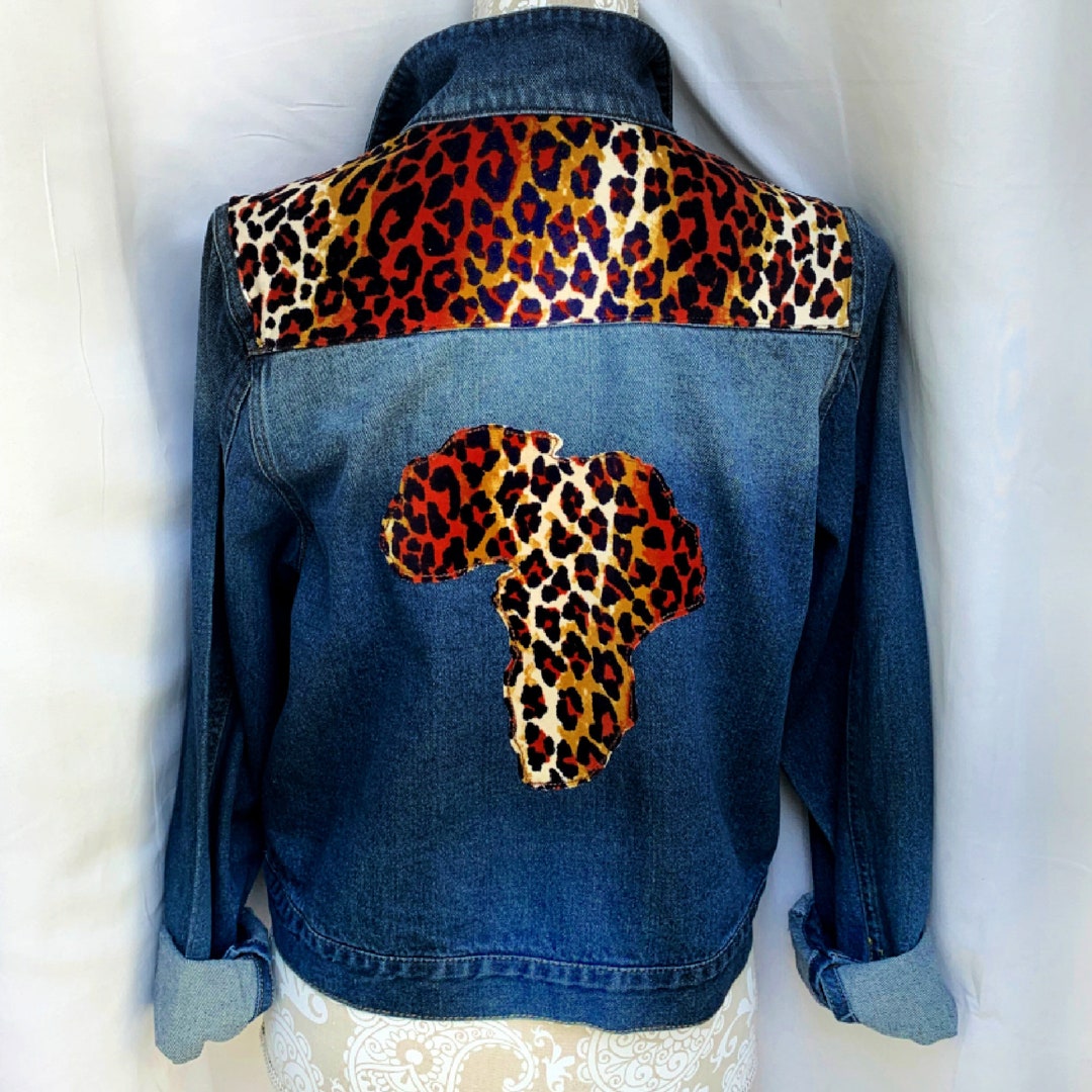 Denim Jacket With Leopard Print, Women's Jean Jacket Upcycled ...