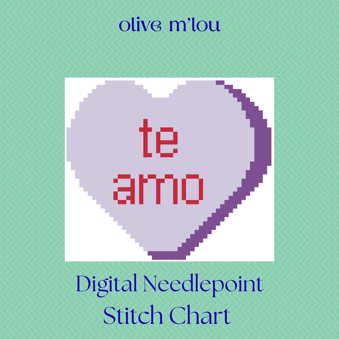Spanish Valentine Candy Heart Te Amo I Love You Purple Needlepoint ...