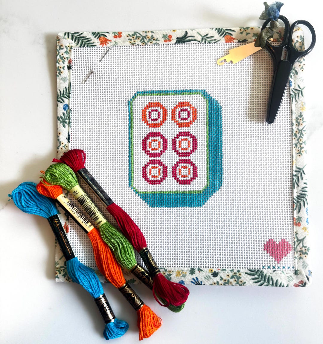 Handpainted Stitchpainted Dots Mahjong Tile 13 Mesh Canvas Needlepoint ...