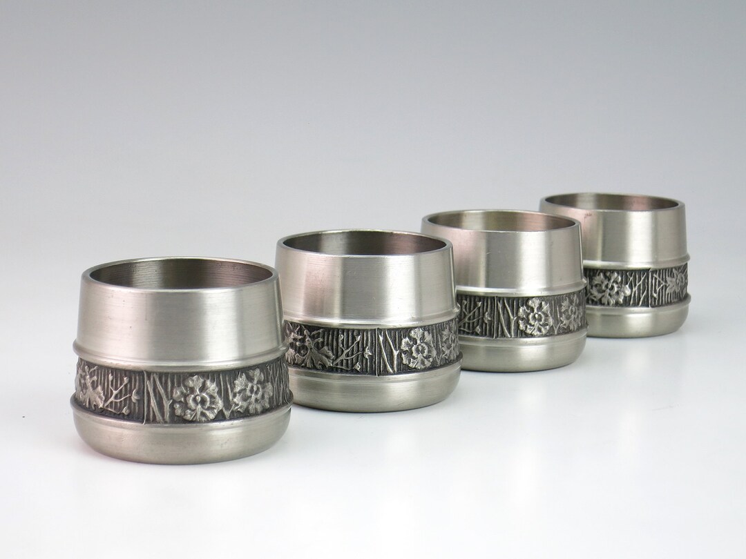Set of 4 Selwin Pewter Sake Cups, Shot Glasses - Vintage Pewter Barware ...