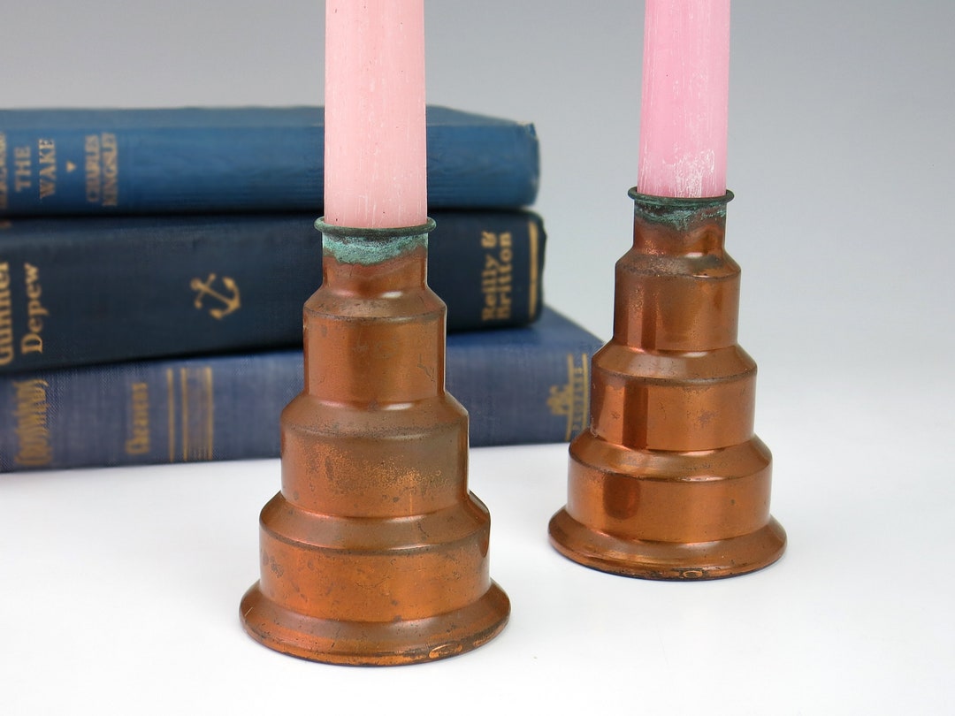 Pair of Revere Copper Art Deco Candleholders, Candle Holders ...