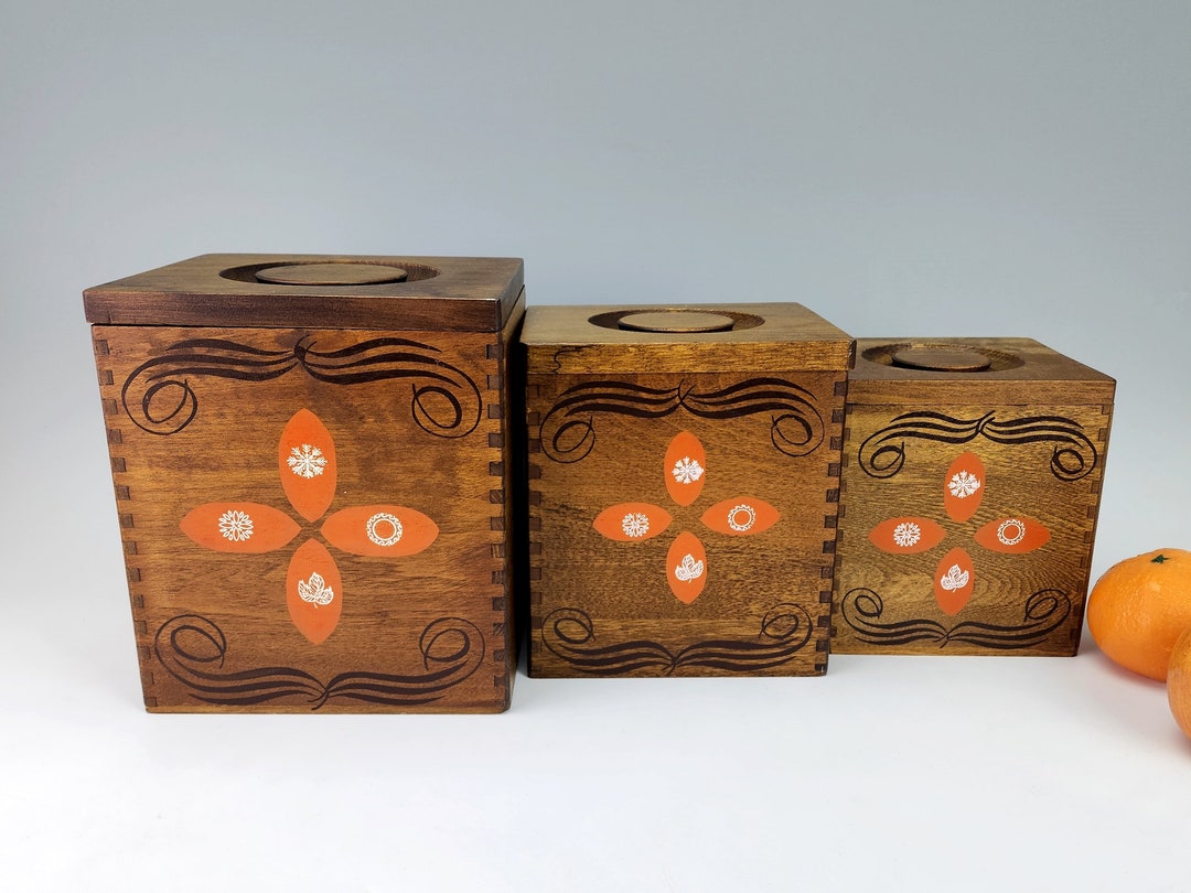 Set of 3 Nesting Japan Made Wood Canisters Four Season Orange - Etsy