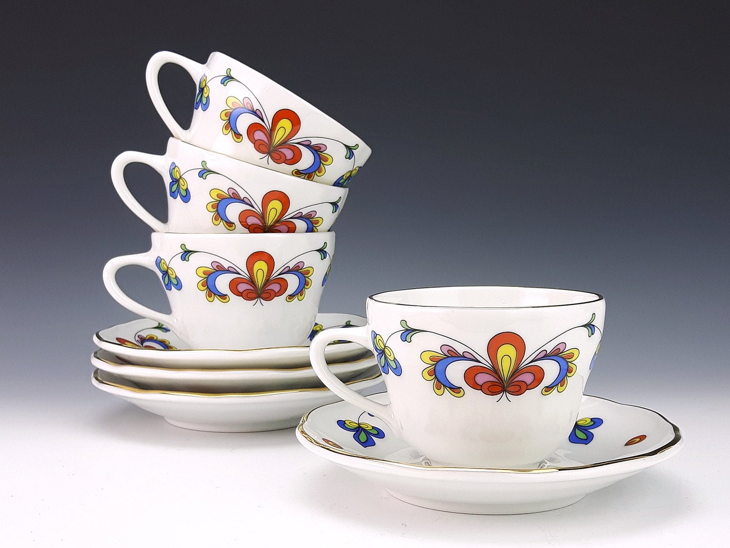 Kitchen & Dining Set of 4 Demitasse Teacups and saucers Tea Cups & Sets ...