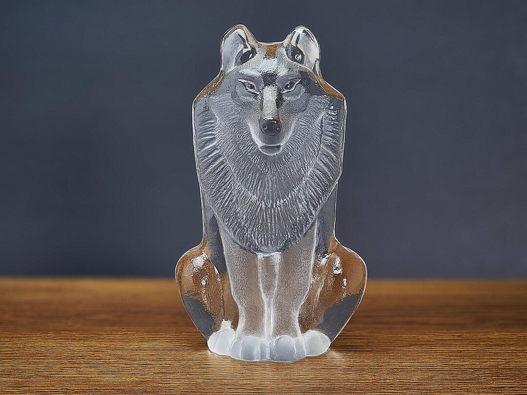 Large 7 Mats Jonasson Wolf Flat Back Paperweight Sweden Crystal ...