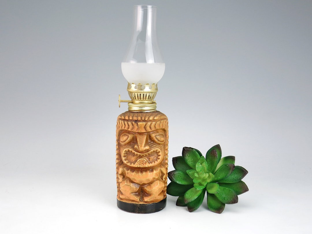 Small Hawaiian Tiki Oil Lamp With Glass Shade Kitsch Kawaii Home Decor ...