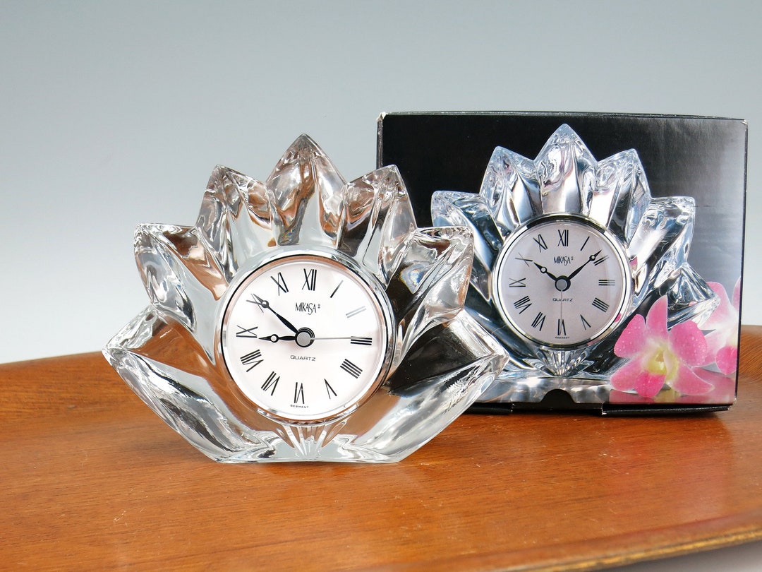 1990s Mikasa Fleurisse Crystal Table Clock, Original Box - Battery ...