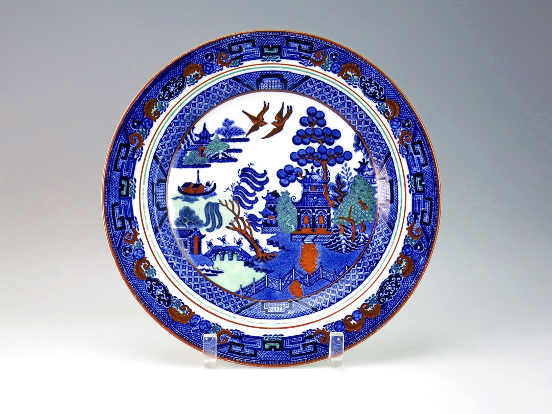 Antique Wedgwood Blue Willow Dinner Plate With Red Green Blue Wedgwood ...