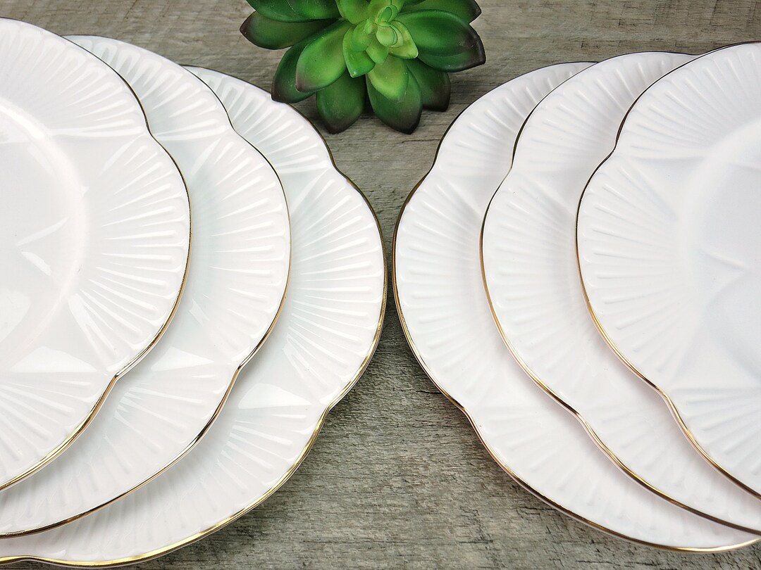 Set of 6 Shelley Regency Salad or Side Plates, White, Scalloped Dainty ...