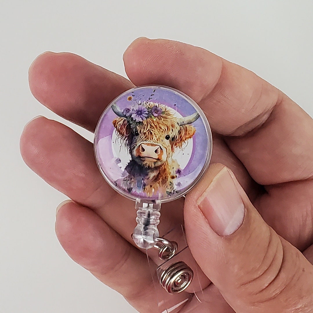 Badge Reel Scottish Highland Cow Retractable ID Tag Western Badge ...