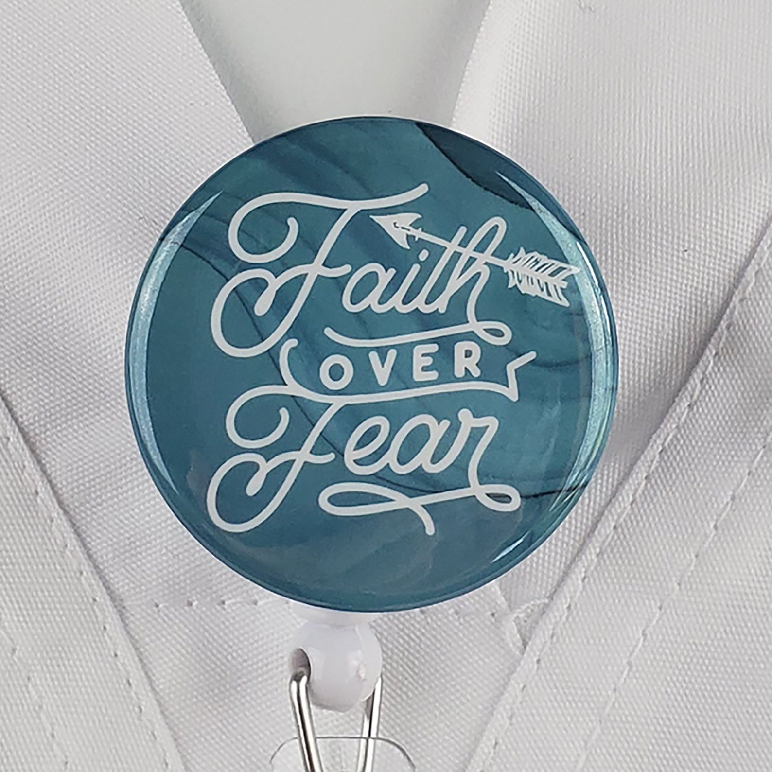 Badge Reel Religious Badge Holder Faith over Fear | Etsy