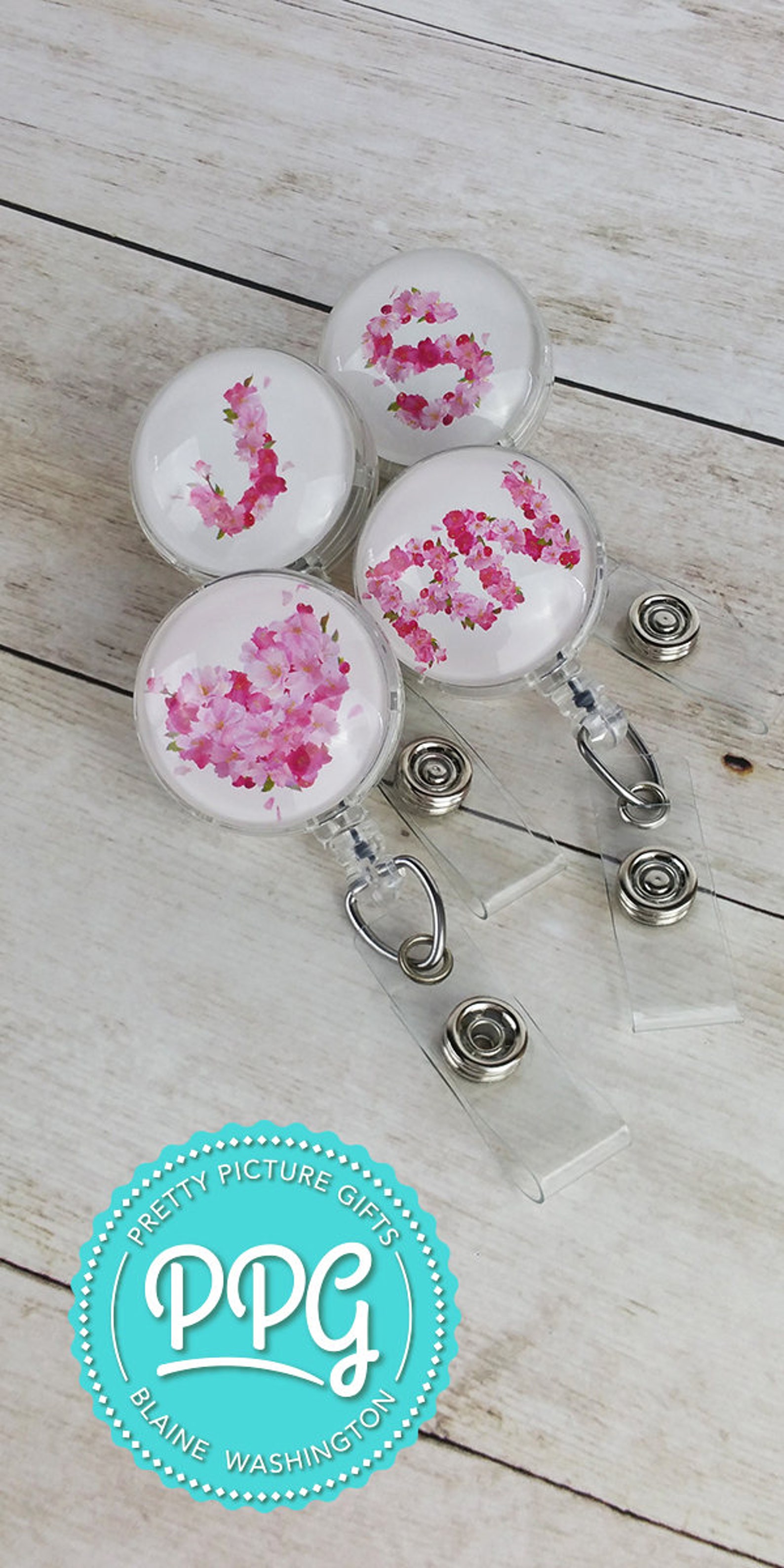 Flower Badge Reel Heart Retractable ID Badge Holder Pink | Etsy