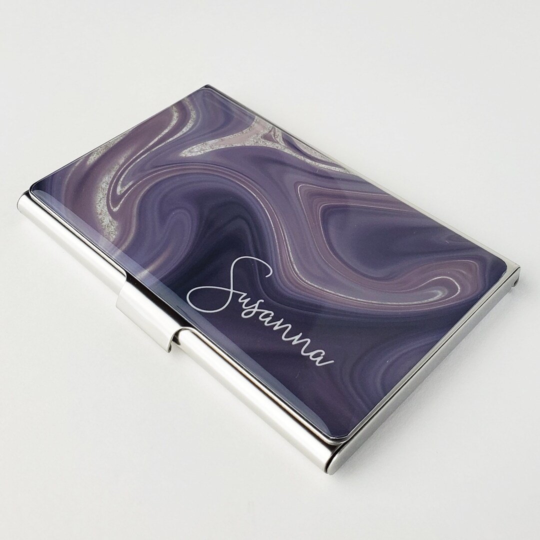 Personalized Business Card Case, Monogram Purple Abstract Business Card ...