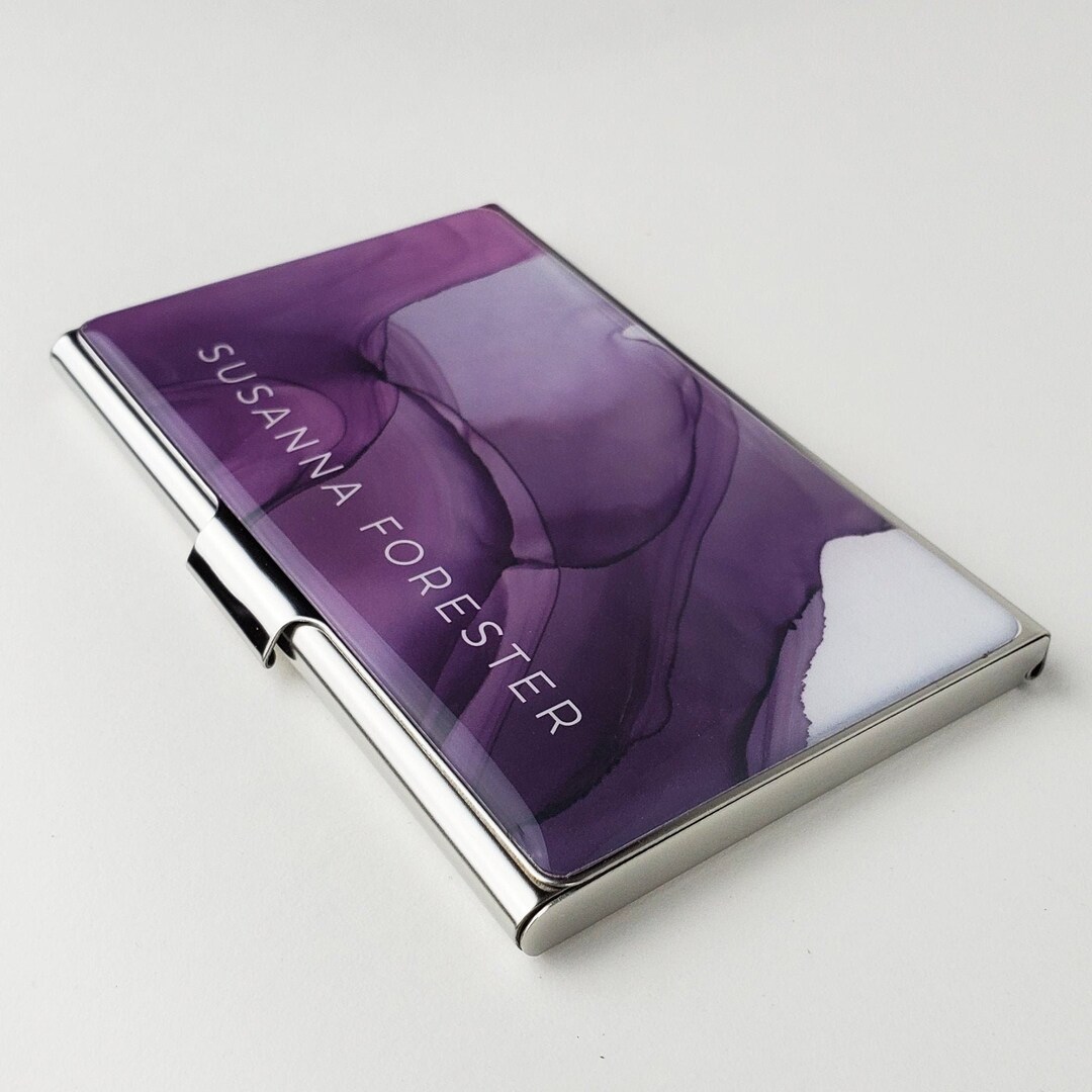 Personalized Business Card Case, Monogram Purple Watercolor Business ...