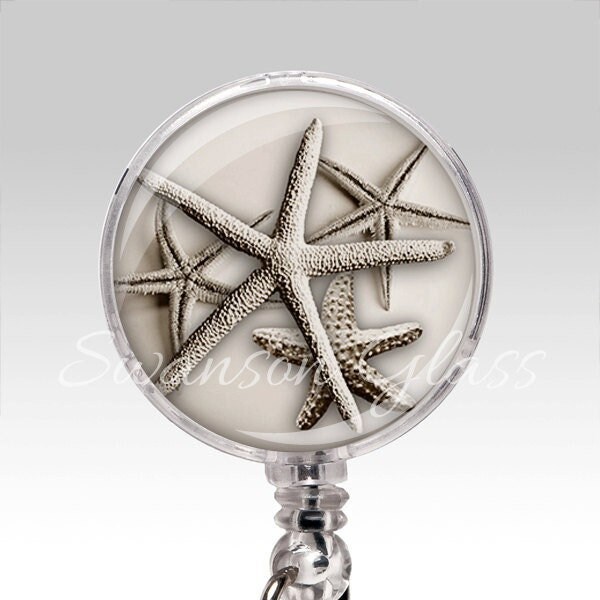 Retractable ID Badge Beach Star Fish Name Badge Holder - Etsy