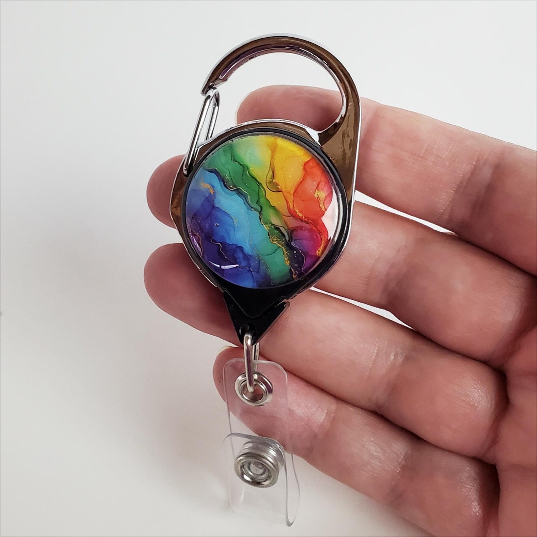 Carabiner, Retractable Badge Reel, LGBTQ Rainbow, Security Fob Holder ...