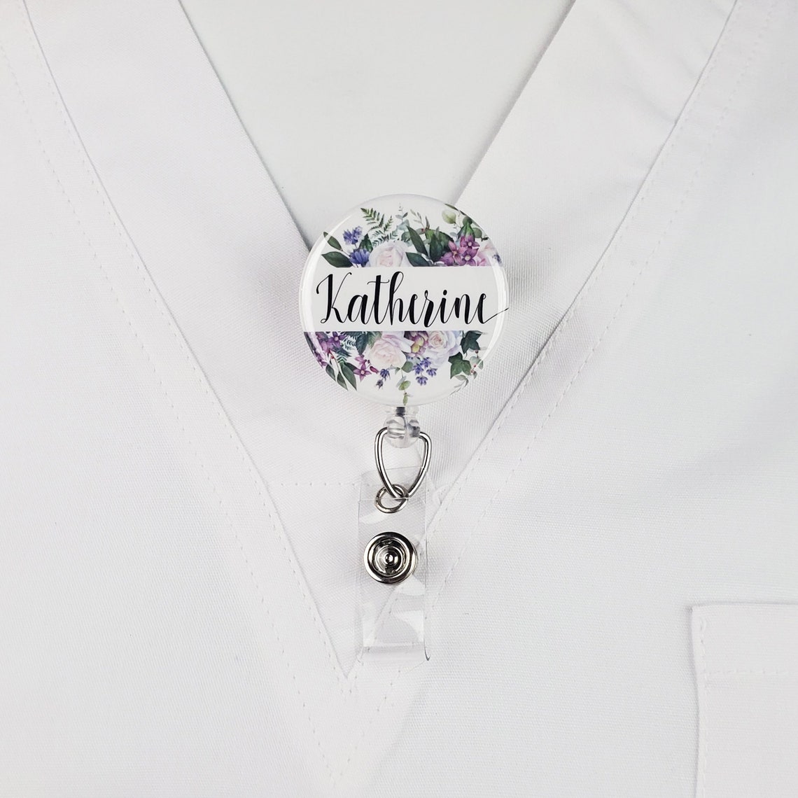 Personalized Badge Reel Spring Flowers Nurse Retractable - Etsy