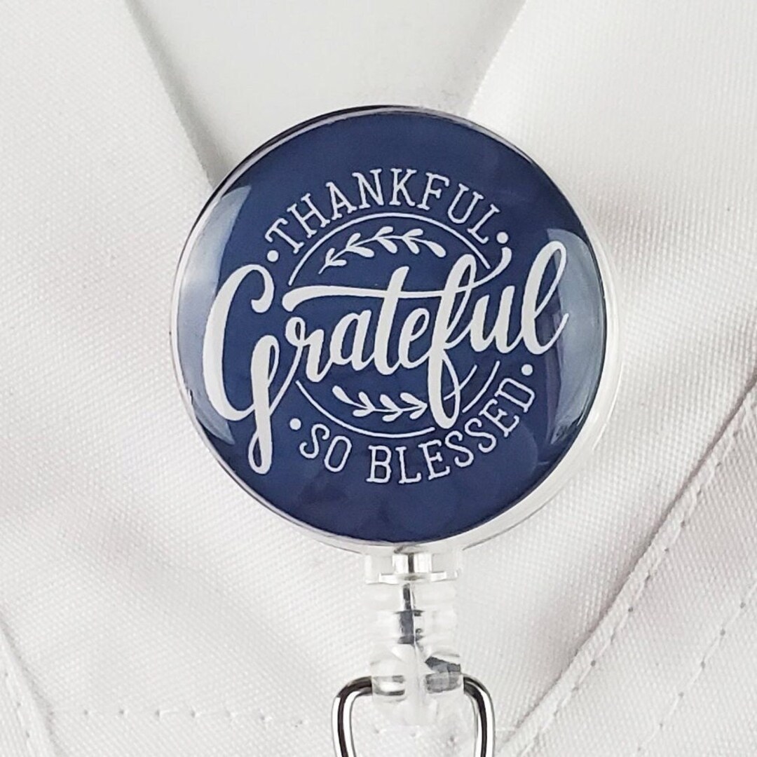Badge Reel, Retractable Christian Badge Holder, Grateful Blessed ...