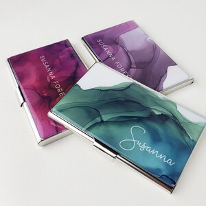 Personalized Business Card Case, Pink Purple Business Card Holder for ...