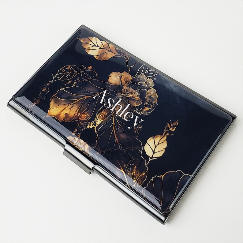 Personalized Business Card Case in Gold Black, Business Card Holder ...
