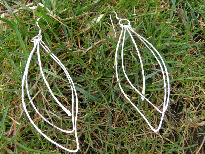Sterling Silver Earrings... spring Leafs Handmade Hammered Wire ...