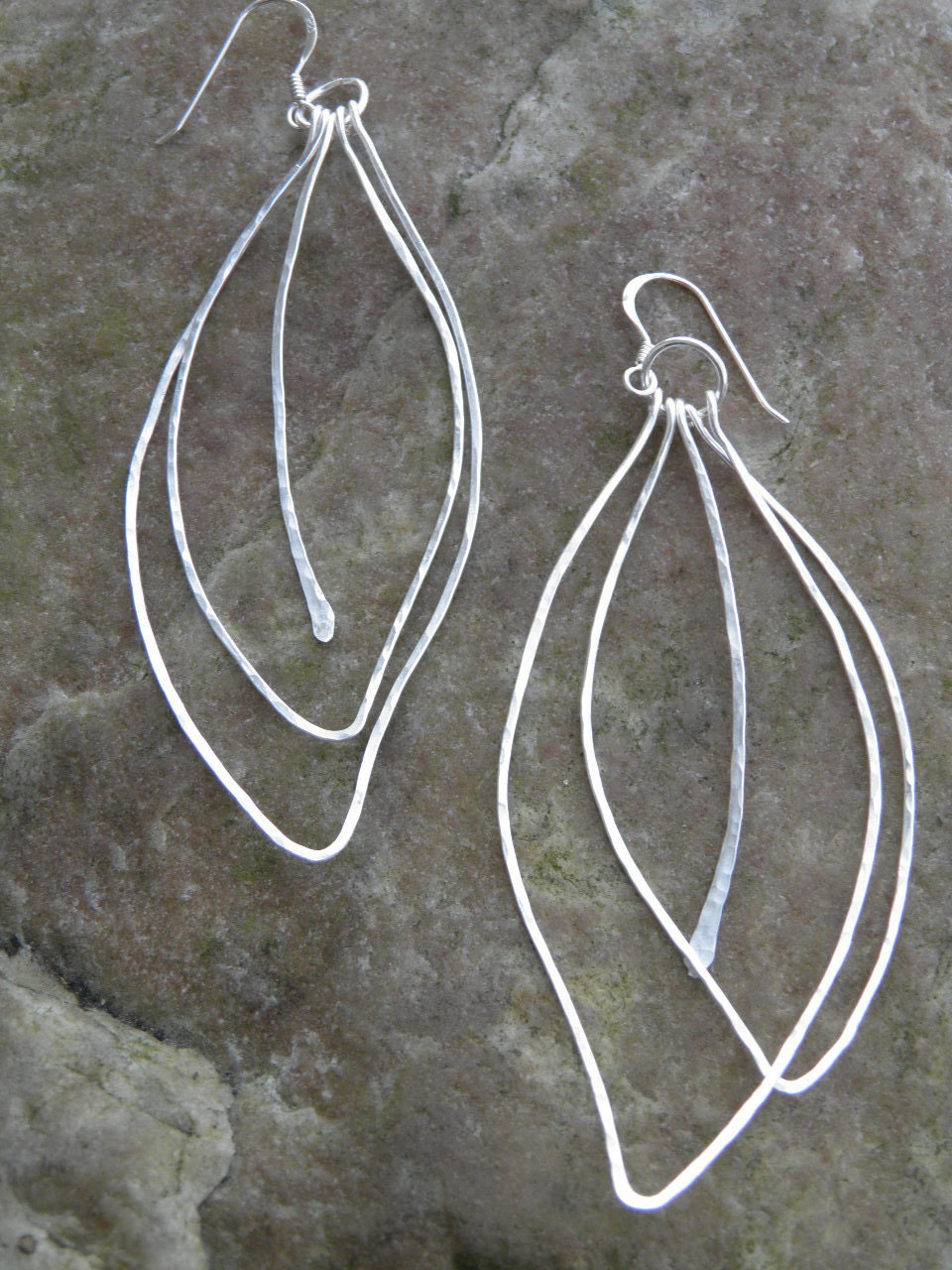 Sterling Silver Earrings... spring Leafs Handmade Hammered Wire ...