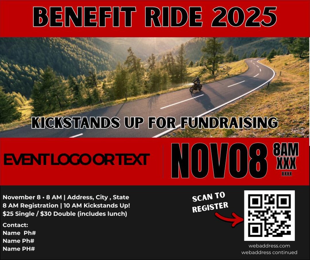 Benefit Motorcycle Ride Facebook Post Template (canva Pro Required) - Etsy