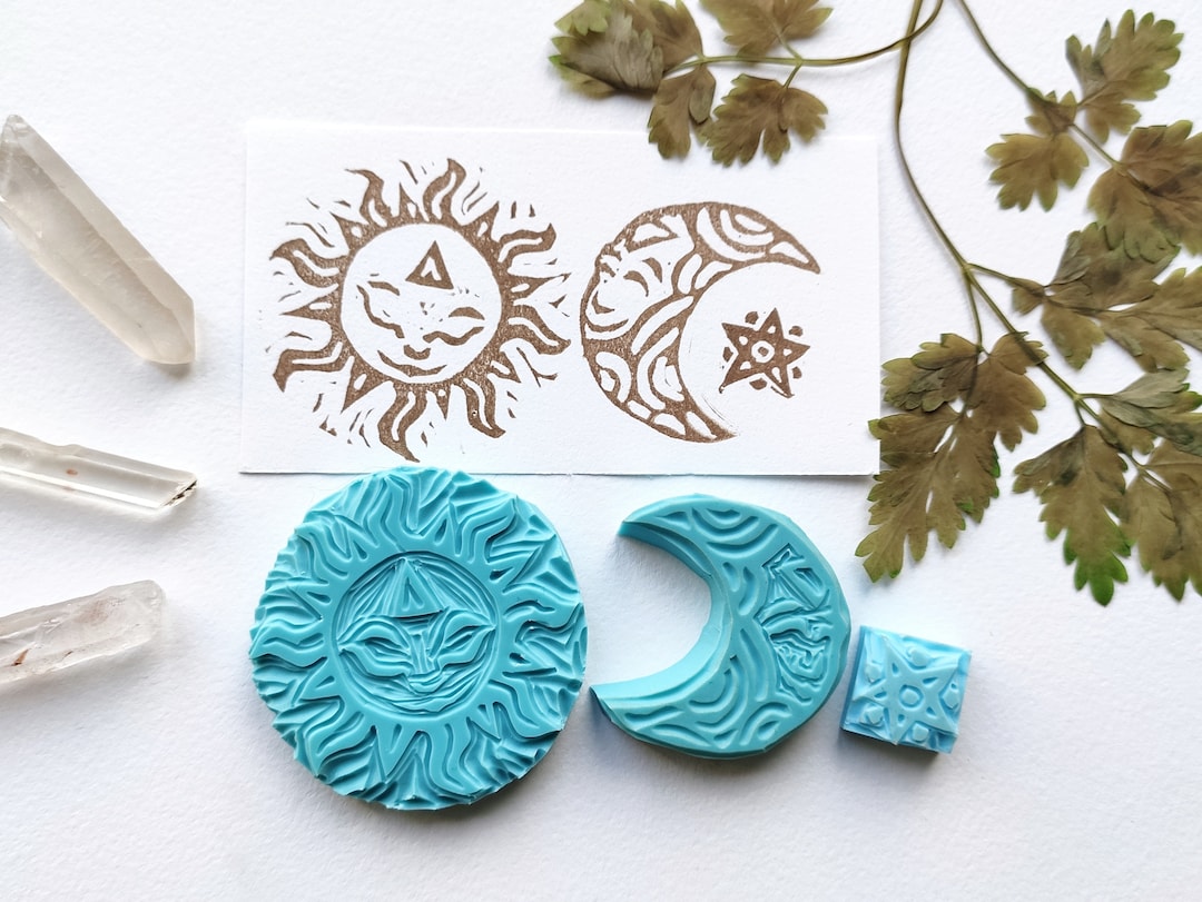 Astral 3 Stamps Bundle Sun Moon Star Handmade Linocut Cabinet of ...