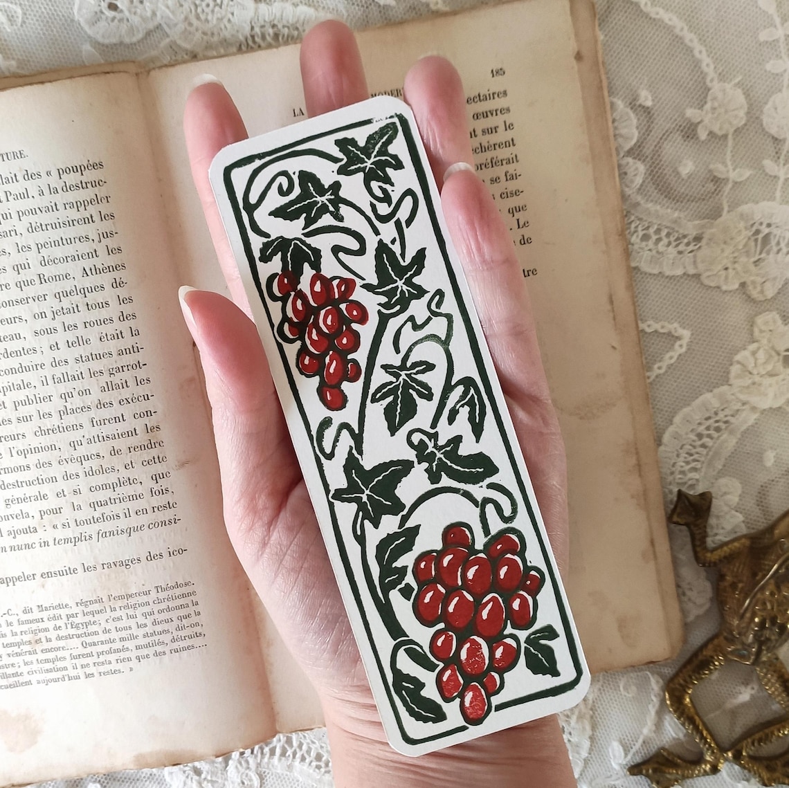2x Bookmarks "pomegranate and Grapes" Linocut Floral Print William ...