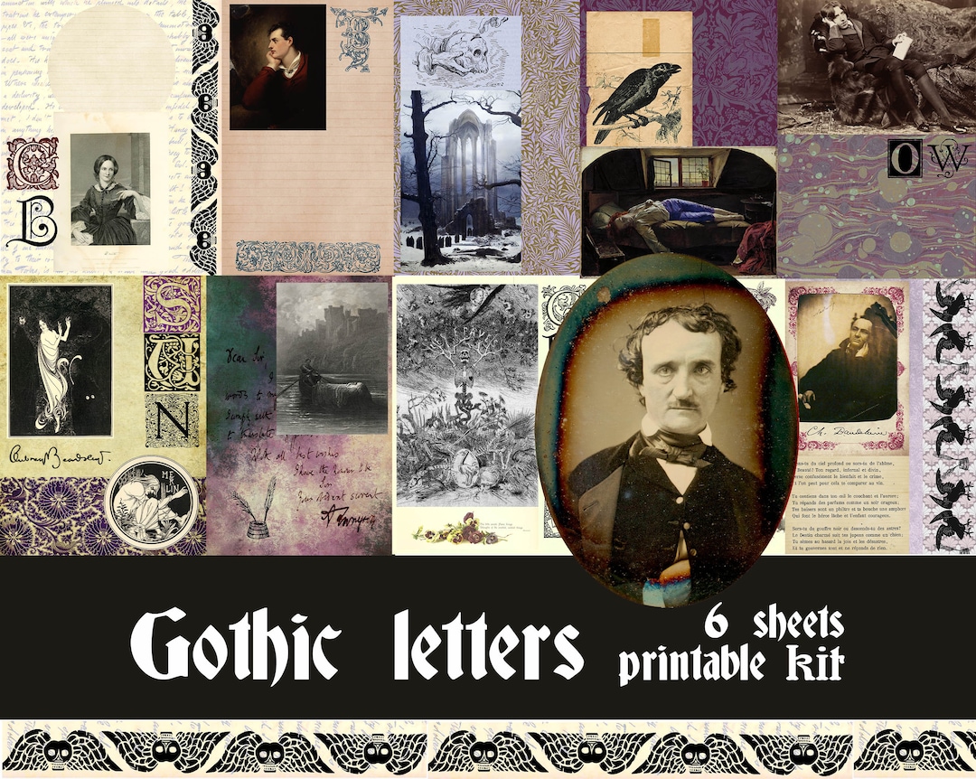 Printable Gothic Letters Cursed Poets Writers Printable Kit Set Junk ...