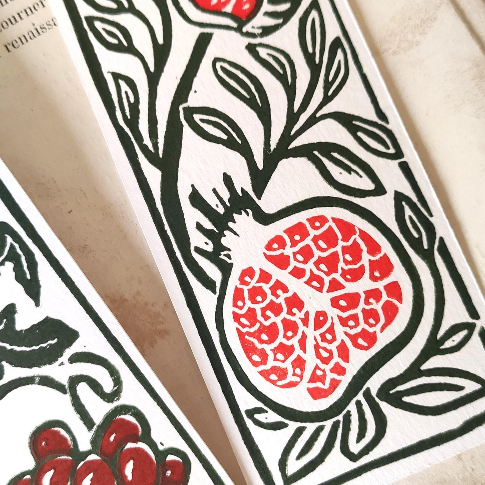 2x Bookmarks "pomegranate and Grapes" Linocut Floral Print William ...