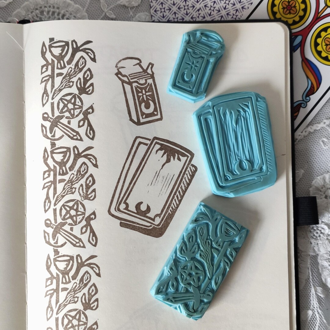 Tarot Stamps. Card Outline, Deck and Frieze - Handmade Linocut Handmade ...