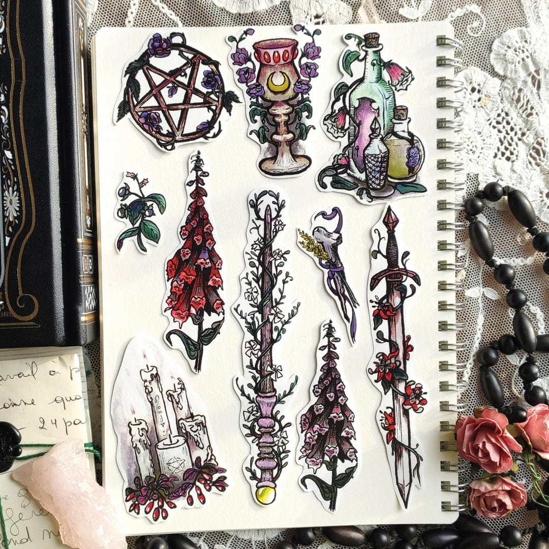 Set 10 Stickers "goth Witch" for Bujo Bullet Journal Grimoire Wicca ...