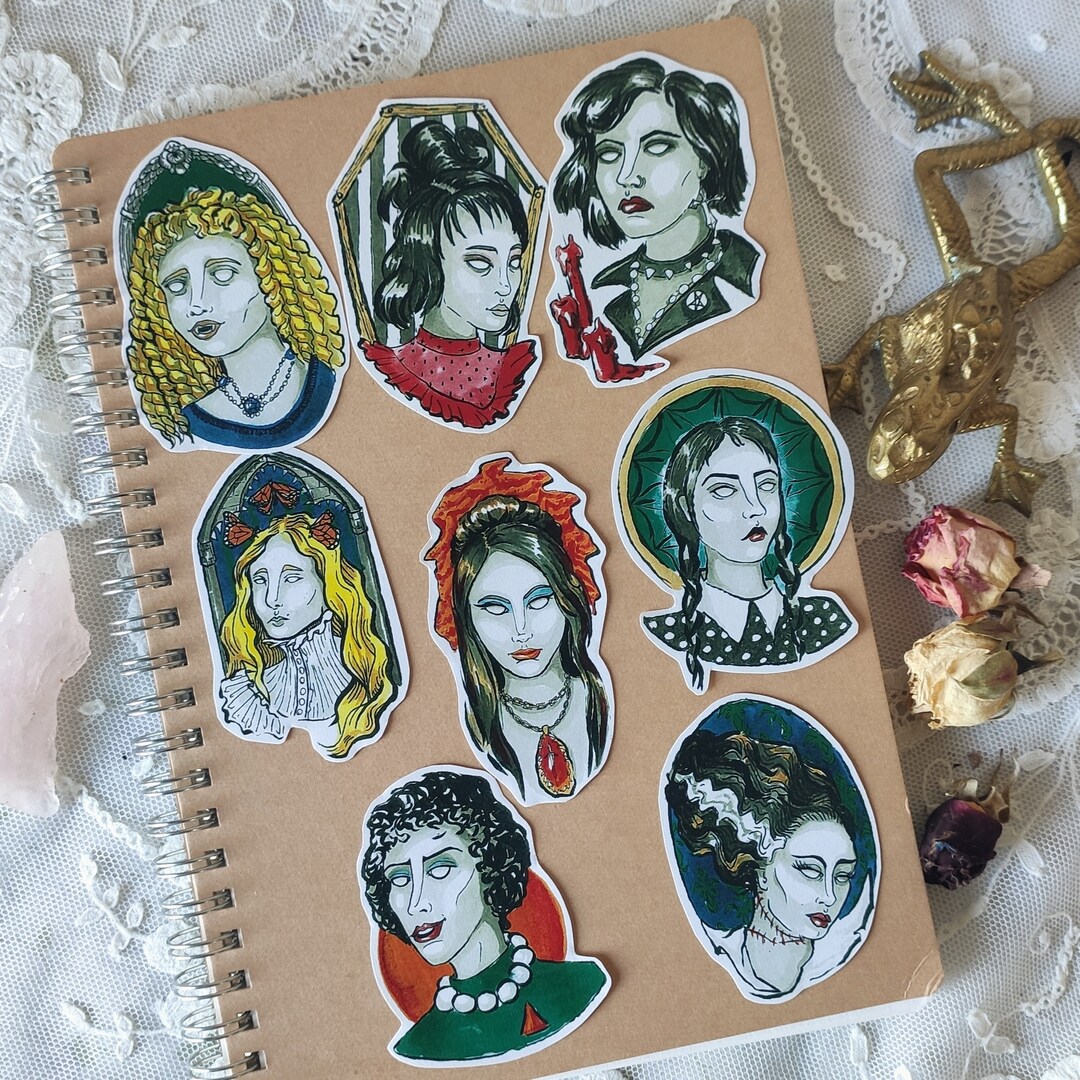 Set of Stickers goth Heroines 6 Stickers of Characters From Horror or ...